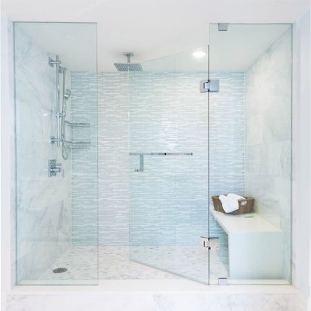 Glass Shower Doors (frameless, patterned, frosted) - for hotel bathroom